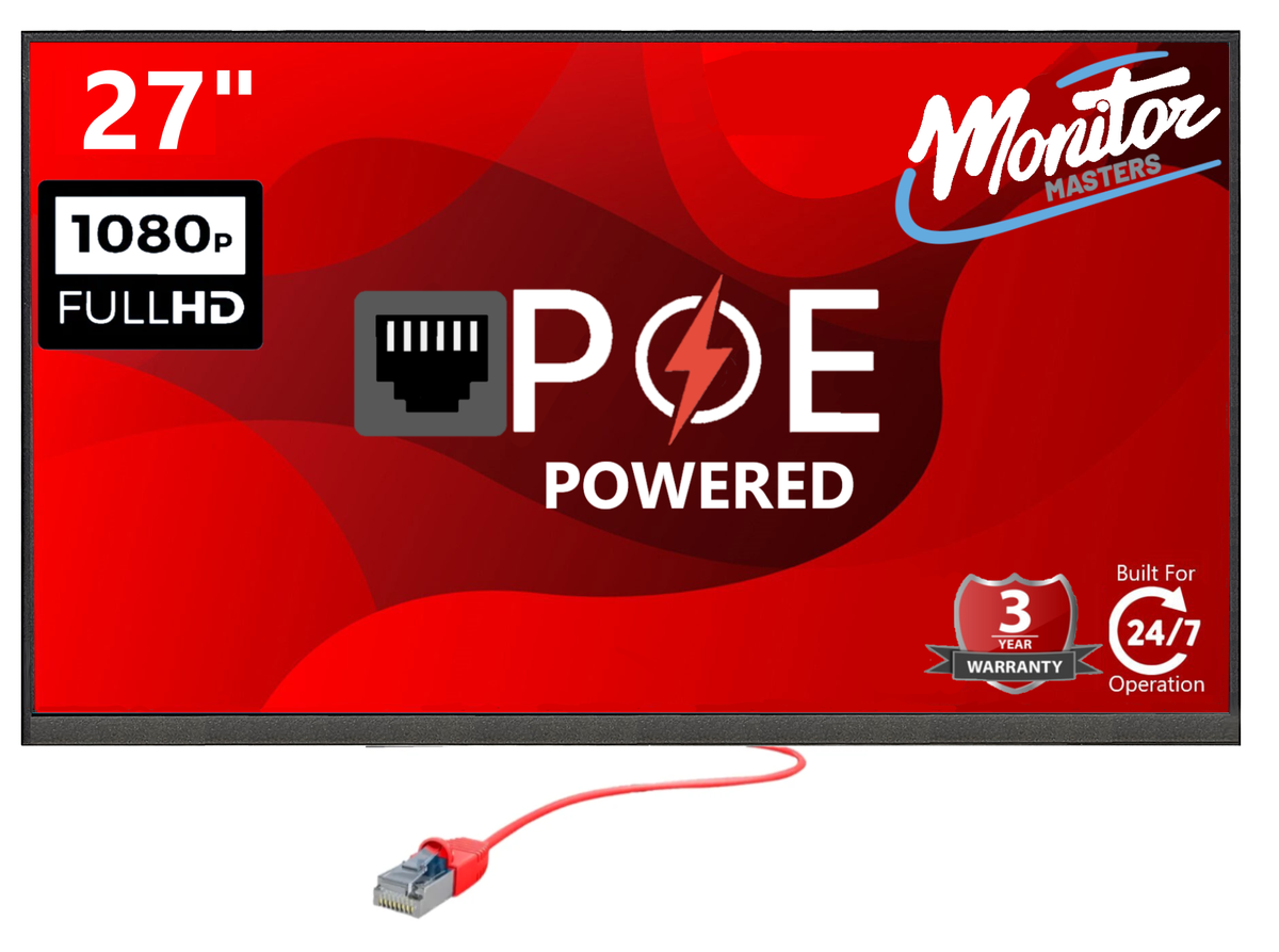 27" POE Powered Monitor, POE Output Passthrough, 12V DC Outputs, 1080p ...
