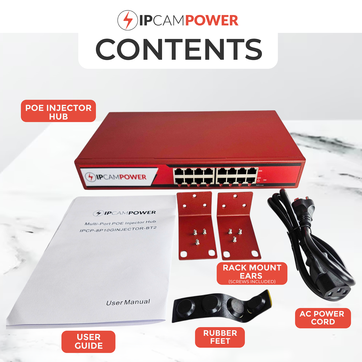 IPCamPower 8 Port 802.3bt POE++ Extreme Power POE Injector Hub, 90 Wat