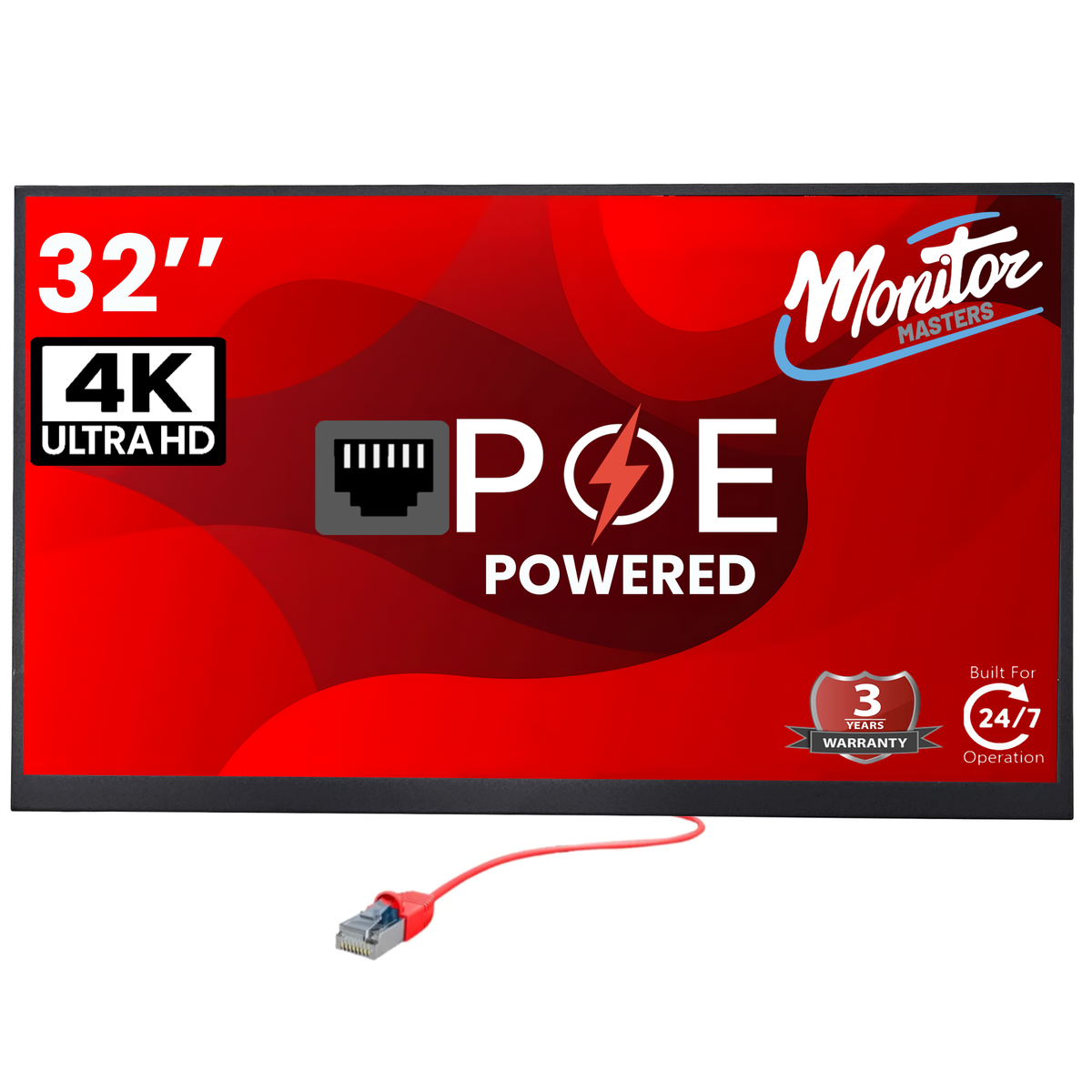 32" POE Powered Monitor, POE Output Passthrough, 12V DC Outputs, 4K, B ...
