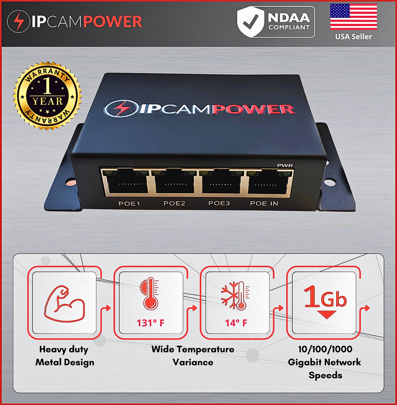 POE Powered 3 Port Switch & Network Cat5 Cat6 Midspan Cable Range Exte ...