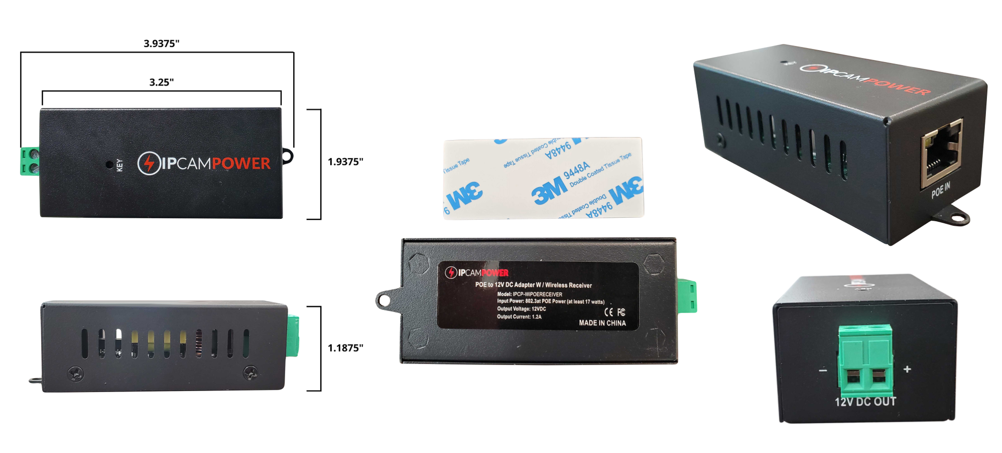 POE to 12V DC Converter W/ Battery Operated Wireless On/Off Toggle Swi ...